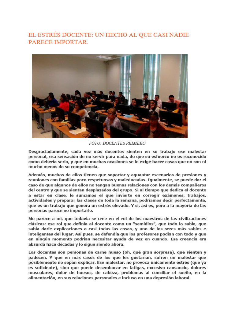 El Estres Docente | PDF | Enseñando | Maestros