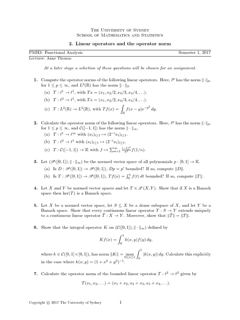 ExerciseSheet2_2017 | PDF | Linear Map | Banach Space