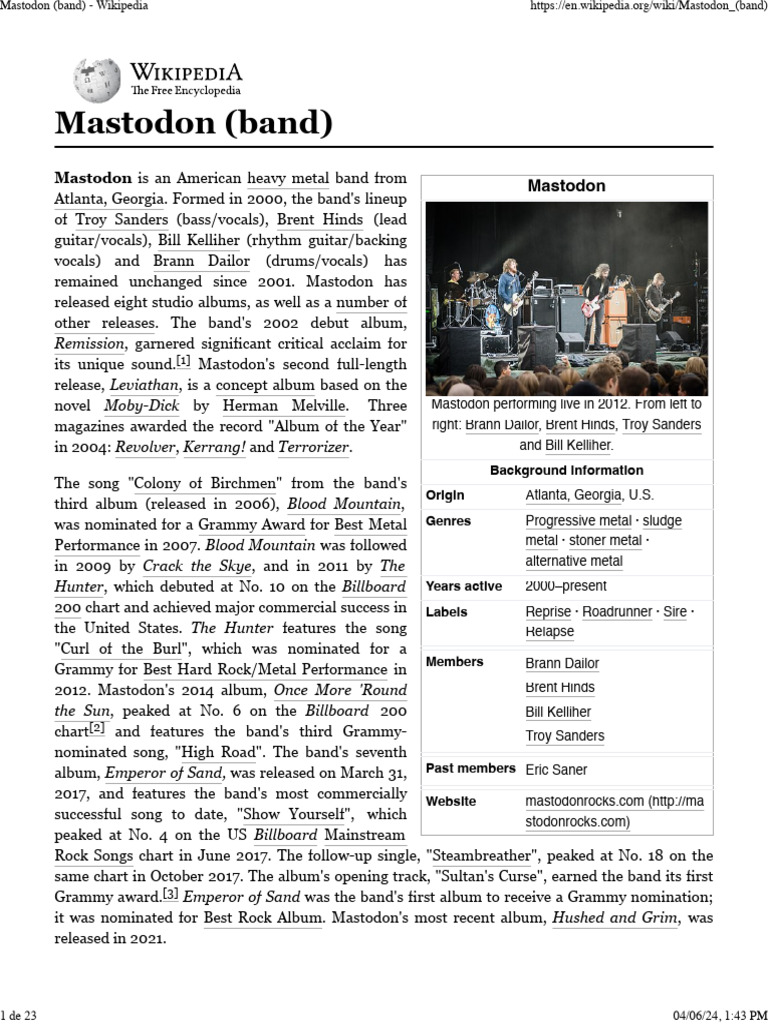 Mastodon (Band) | PDF | Heavy Metal Music