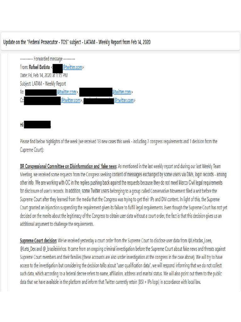 Compilado Documentos Twitter Files Brazil | PDF