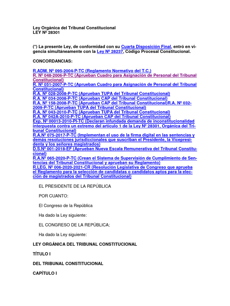 Ley 28301 TC | PDF | Ley politica | Gobierno