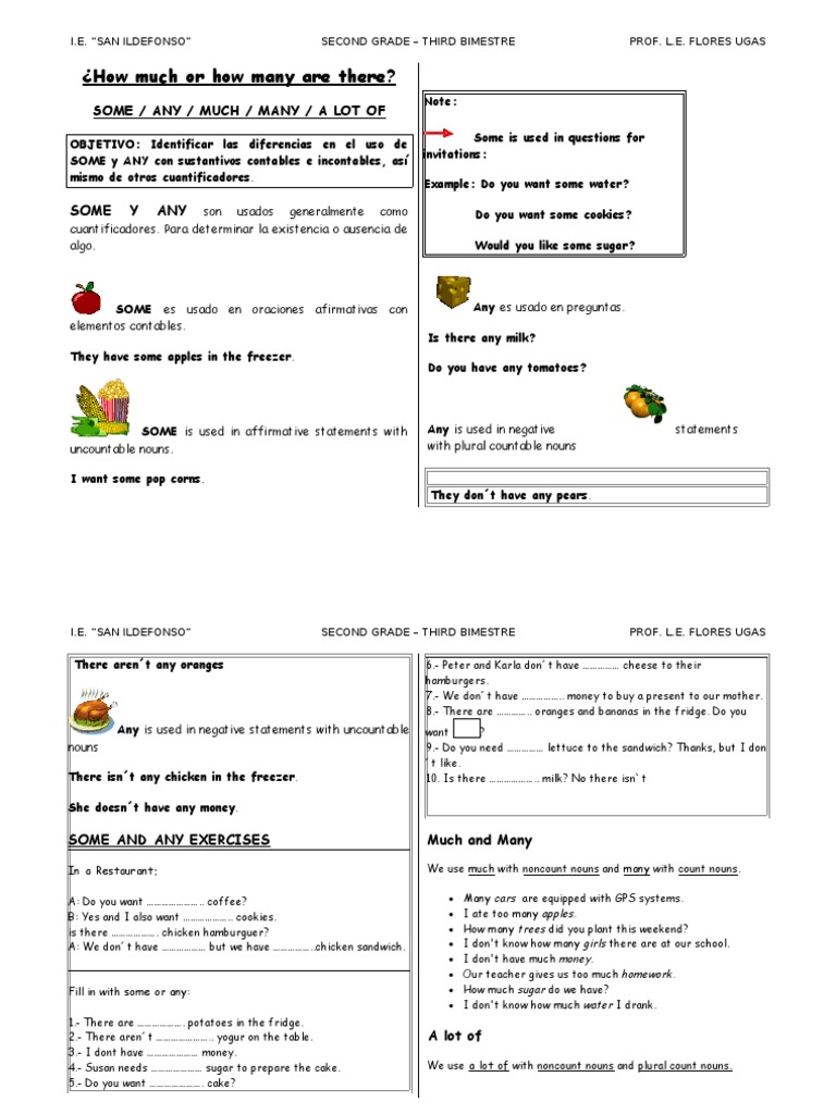 Some, Any, Much, Many | PDF | Noun | Plural