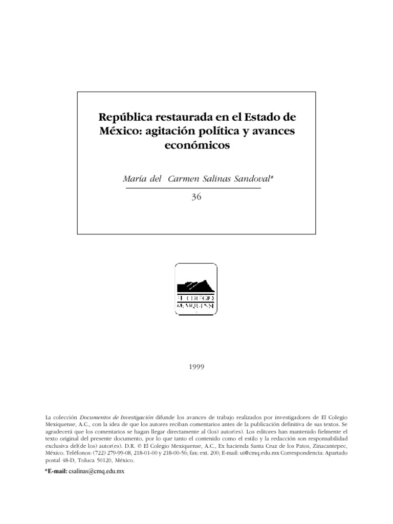 República Restaurada: Política y Economía | PDF | México | Ciencias ...