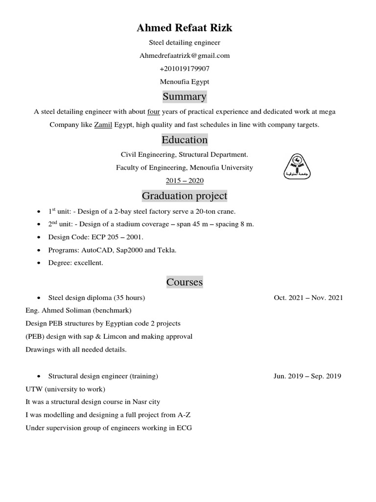 Ahmed Refaat Rizk - Steel Detailing Eng | PDF | Engineering