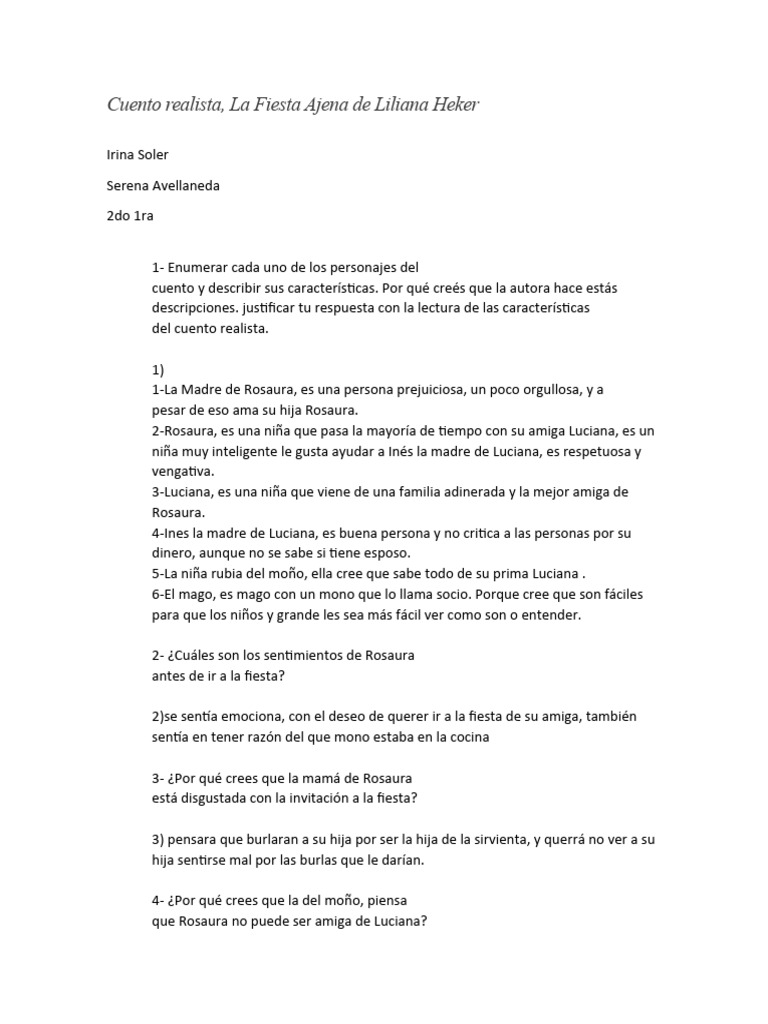 Cuento Realista Tarea de Serena y Irina | PDF