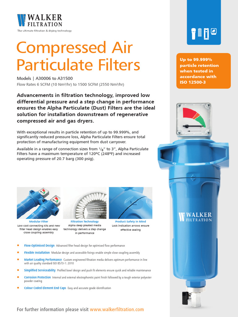 Walker Filtration Compressed Air Particulate Filter Datasheet | PDF | Filtration | Chemical ...
