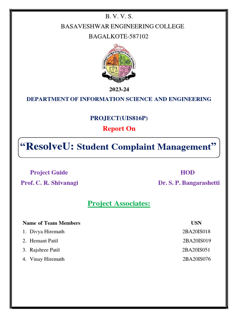 ResolveU: Student Complaint System Report | PDF | Databases | Usability