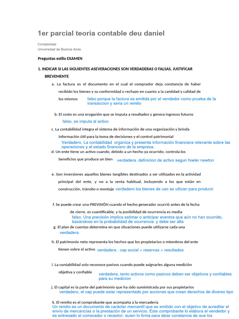 1er Parcial Teoria Contable Deu Daniel | PDF | Contabilidad | Business