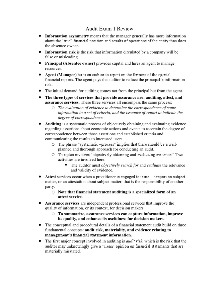 Audit Exam 1 Review | PDF | Financial Audit | Audit