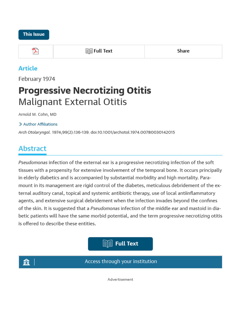 Progressive Necrotizing Otitis - Malignant External Otitis - JAMA ...