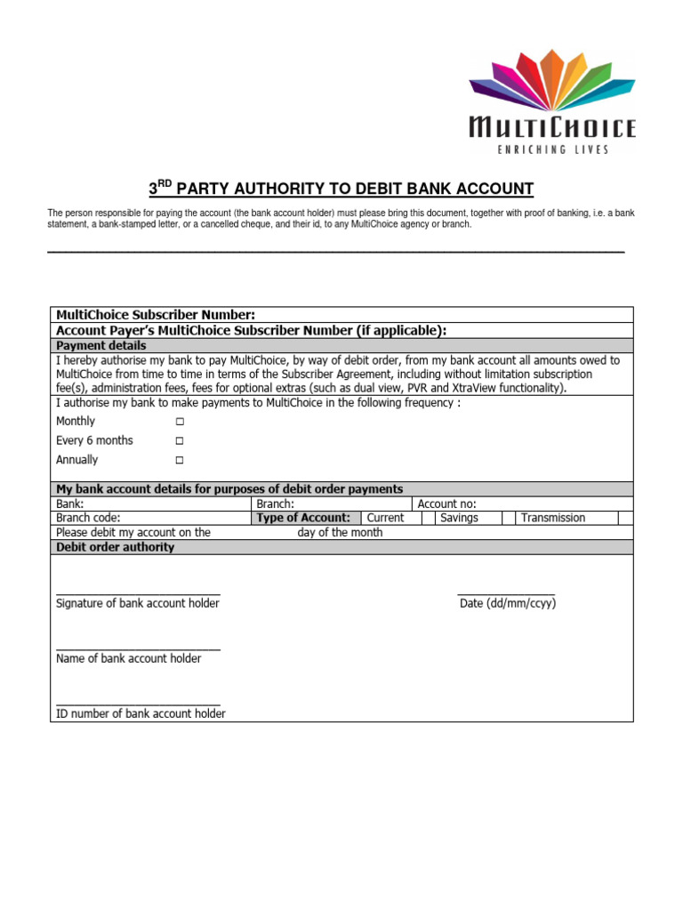 3rd Party Authority To Debit Bank Account | PDF | Finance & Money ...