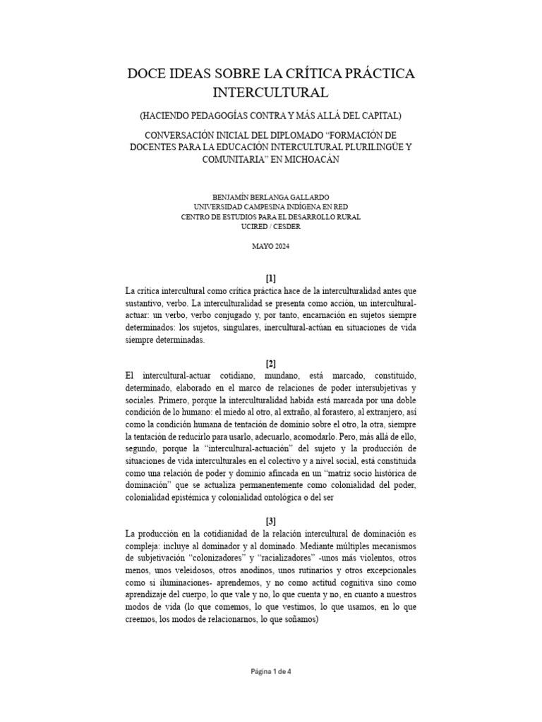 Crítica Práctica de la Interculturalidad | PDF | Capitalismo