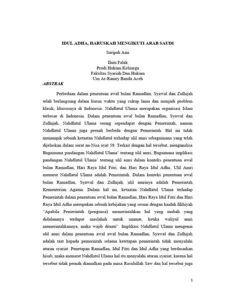 Sarifa Aini IDUL ADHA, HARUSKAH MENGIKUTI ARAB SAUDI | PDF
