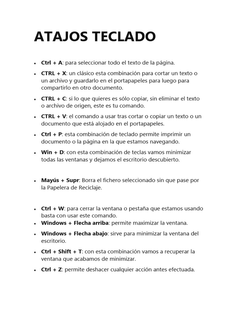 Atajos de teclado esenciales para Windows | PDF | Ventana (informática ...
