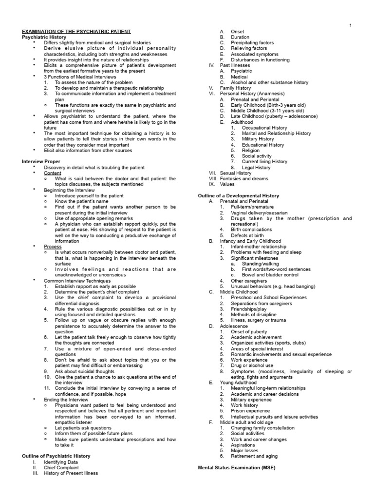 Psychiatric Patient Interview Guide | PDF | Diagnostic And Statistical ...