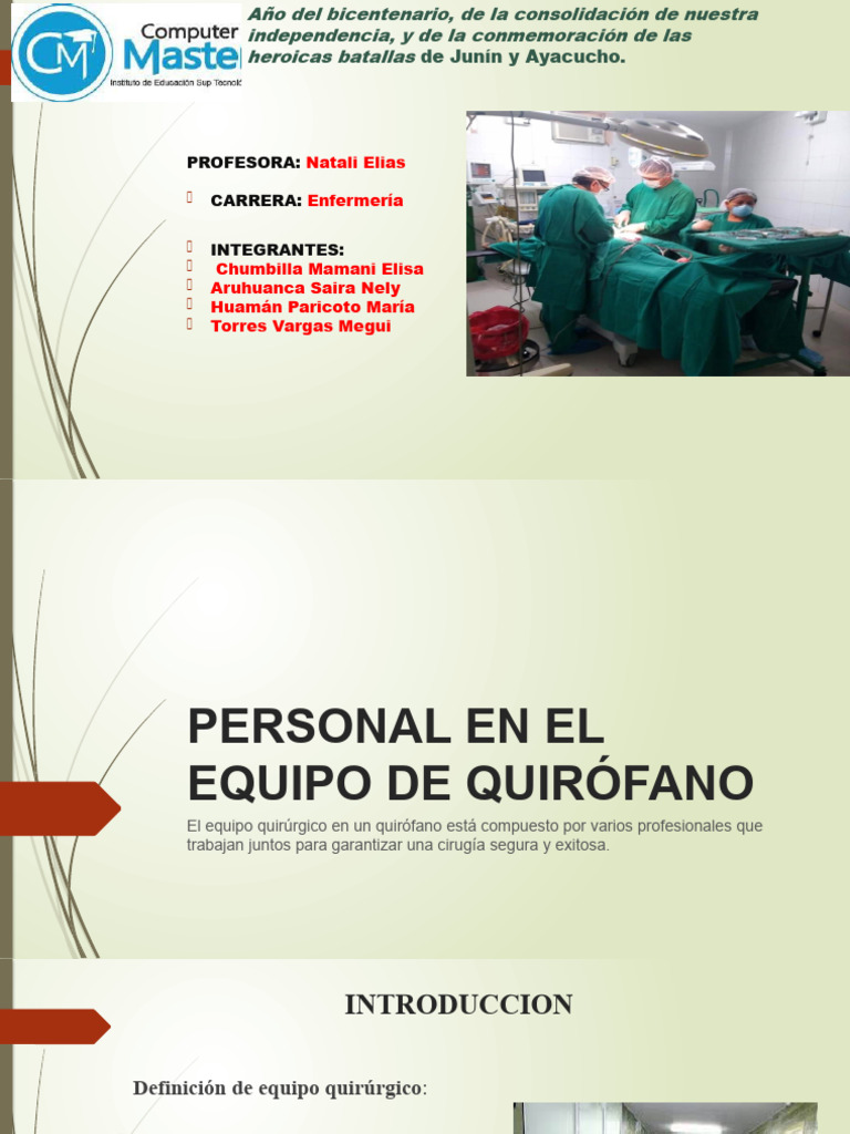 Personal en El Equipo de Quirófano | PDF | Cirugía | Cirujano