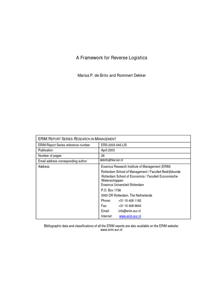 A Framework to Reverse Logistics | PDF | Logistics | Recycling