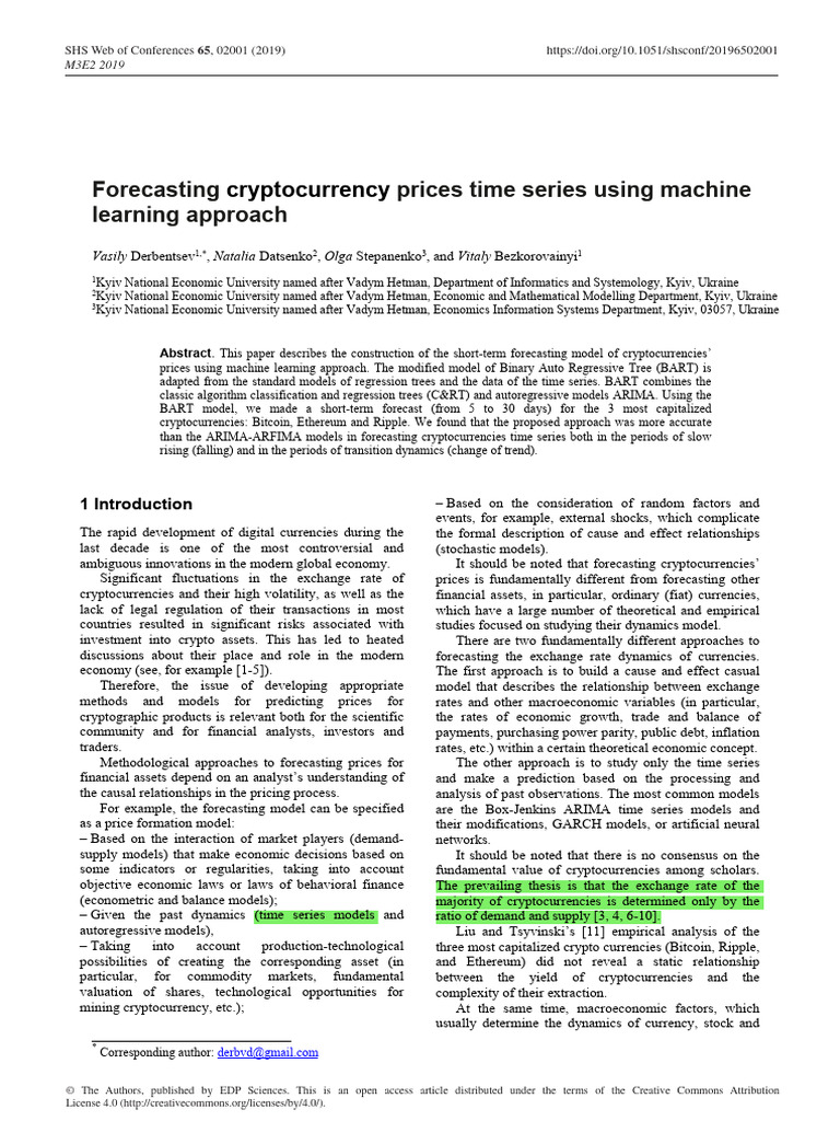 Forecasting Cryptocurrency Prices Time Series Usin Download Free Pdf Time Series Forecasting