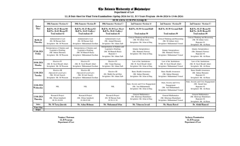 LL.B Spring 2024 Exam Date Sheet | PDF