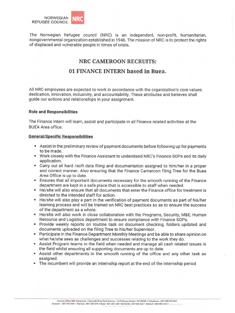 Job Advert - Finance Intern Buea | PDF