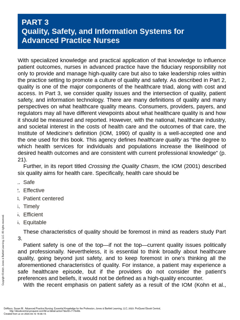 Advanced Practice Nursing Essential Knowledge For ... - (PART 3 Quality ...