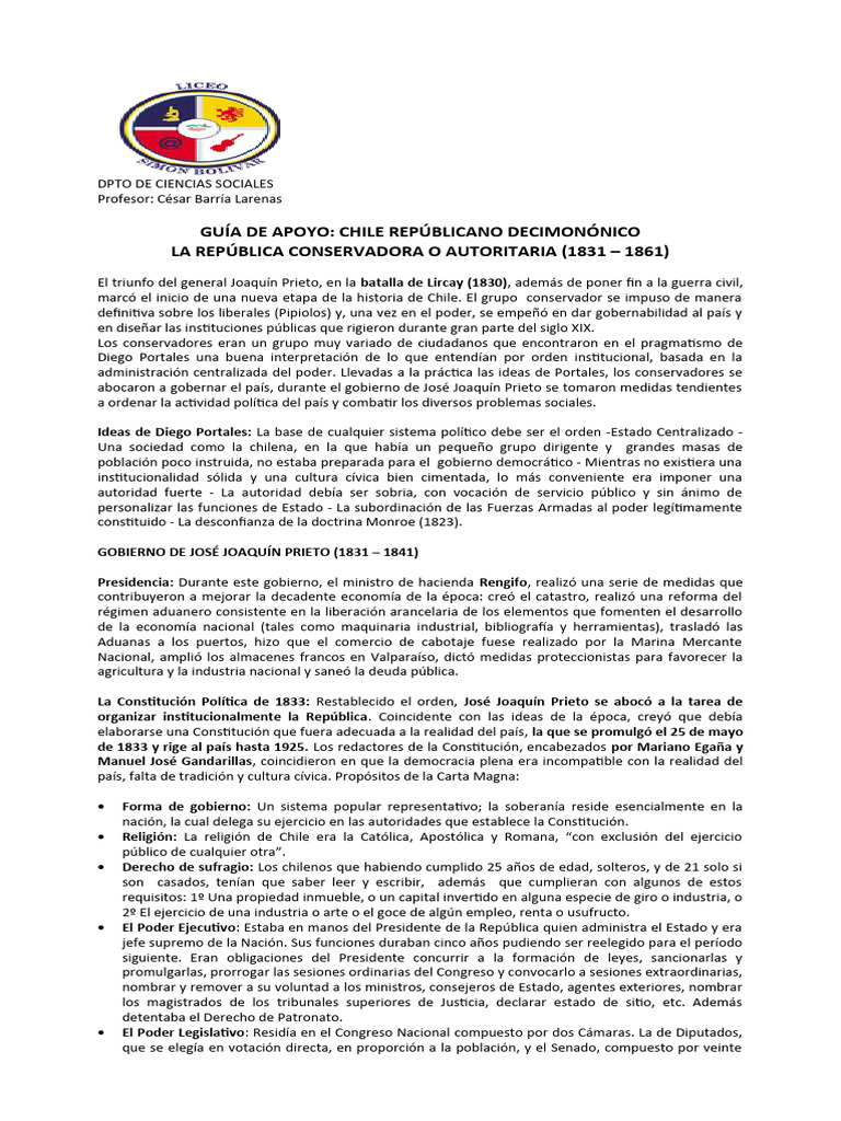 Historia de Chile: República Conservadora | PDF | Política | Viajes y ...