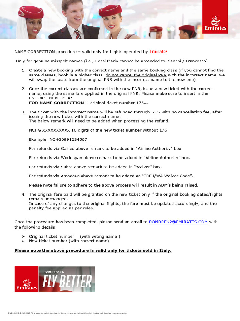 Emirates Name Correction Procedure | PDF