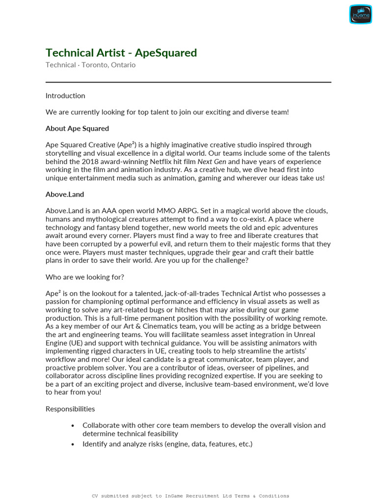 Technical Artist Job at ApeSquared | PDF | Computing