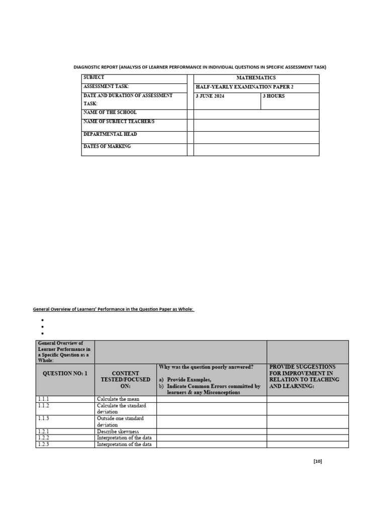 DIAGNOSTIC ANALYSIS TEMPLATE PAPER 2 PDF Educational Assessment