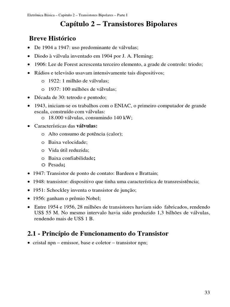 Transistores Bipolares: Funcionamento e História | PDF | Diodo | Tubo ...