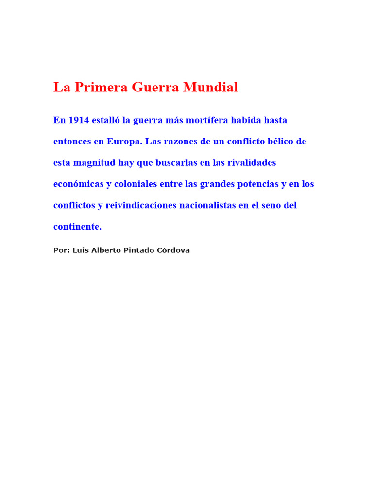 La Primera Guerra Mundial | PDF | Primera Guerra Mundial | imperio Alemán