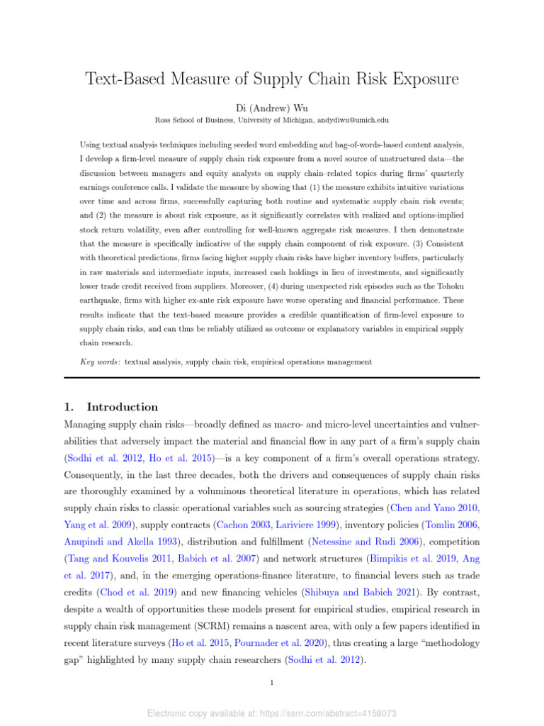 9.Text-Based Measure of Supply Chain Risk Exposure | Download Free PDF ...