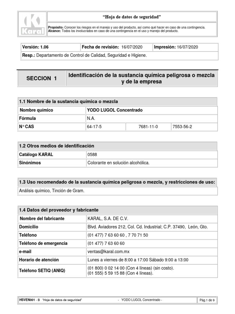 HDS Yodo Lugol | PDF | Yodo | Combustión