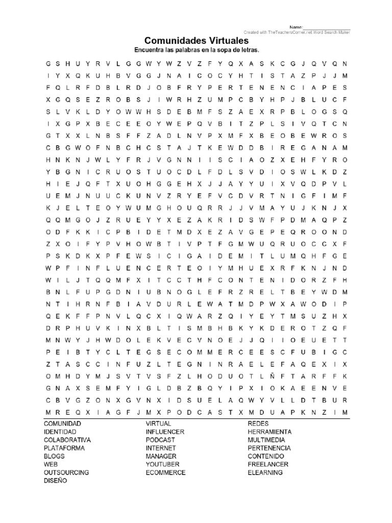 SOPA DE LETRAS COMUNIDADES VIRTUALES | PDF
