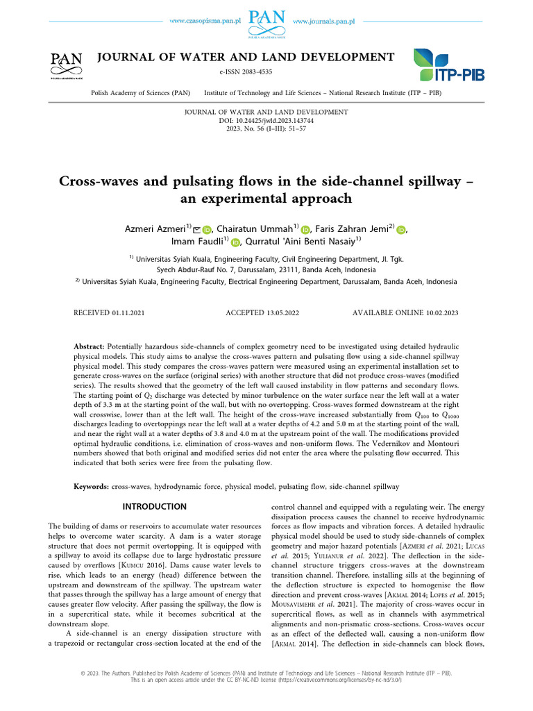 Cross Waves and Pulsating Flows in | PDF | Spillway | Pressure Measurement