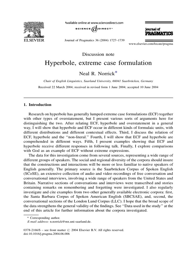 Hyperbole, Extreme Case Formulation | PDF | Linguistics