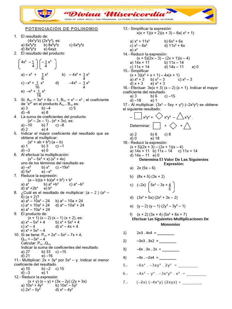 Potenciación de Polinomios | PDF | Álgebra abstracta | Álgebra