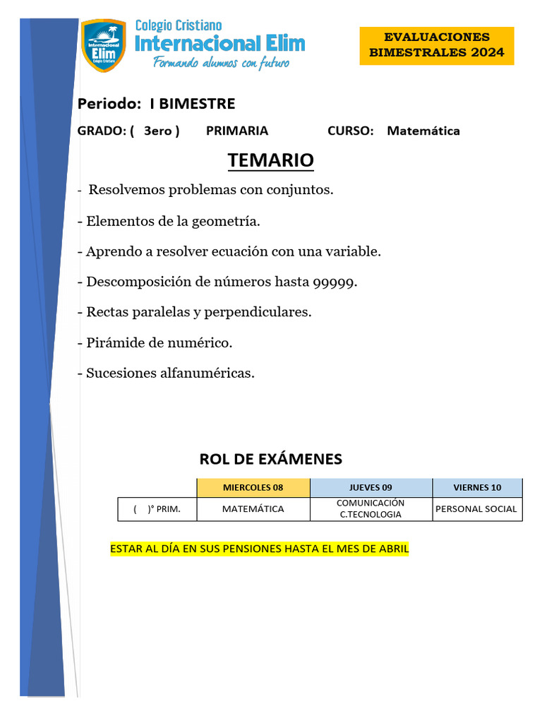 Temarios y Exámenes 3er Grado Primaria | PDF | Métodos y materiales de enseñanza | Informática