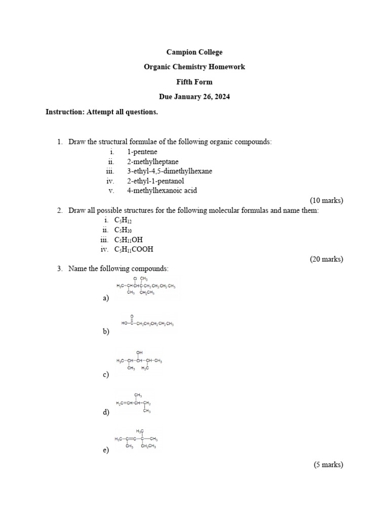 Organic Chemistry HW | PDF