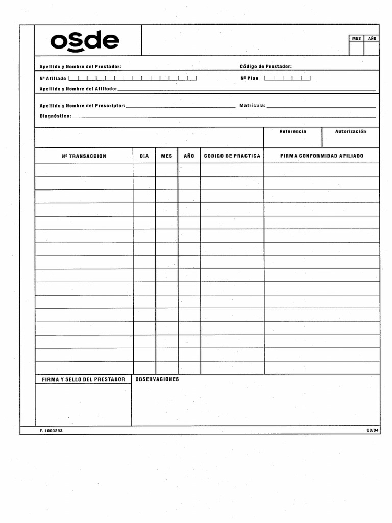 Planilla Osde | PDF