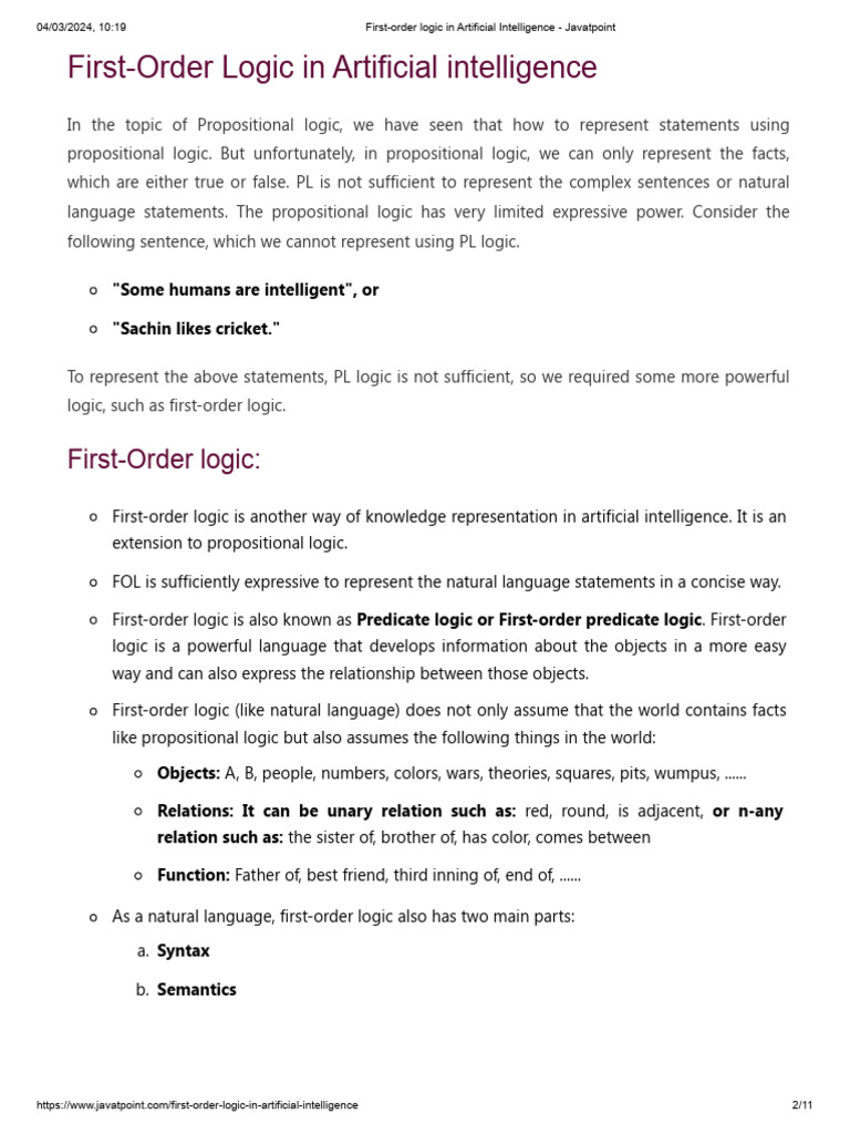 Unit - 3 - Ai | PDF | First Order Logic | Logic