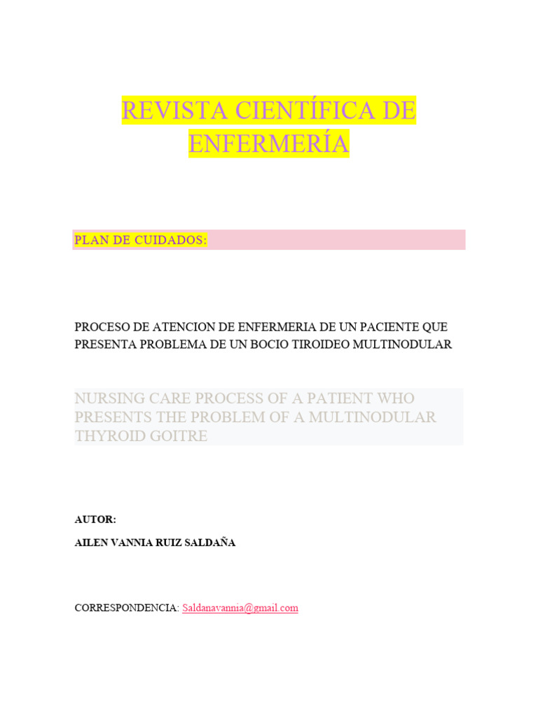 Plan de Cuidados para Bocio Multinodular | PDF | Tiroides | Yodo