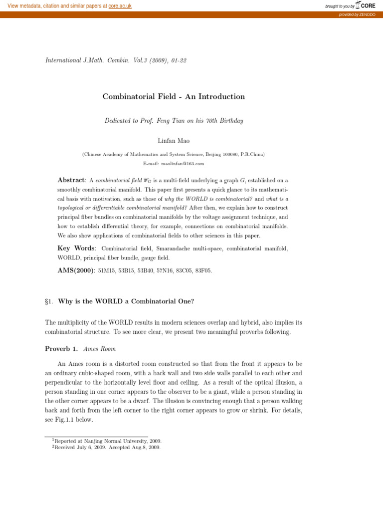 Combinatorial Field An Introduction | PDF | Combinatorics | Manifold