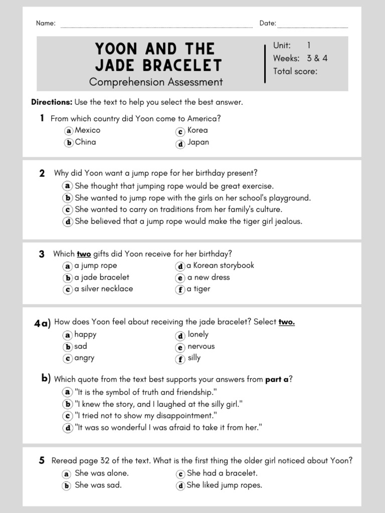 YoonandtheJadeBraceletWondersAssessment-1 | PDF