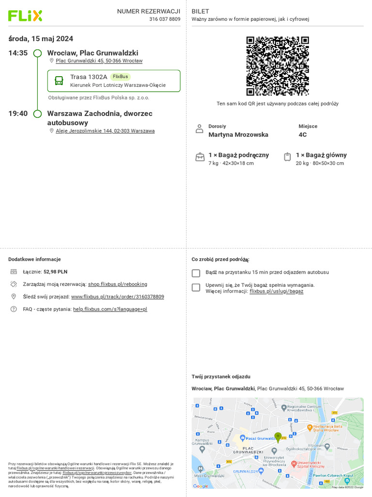 Ticket Wroclaw Warsaw 3160378809 | PDF