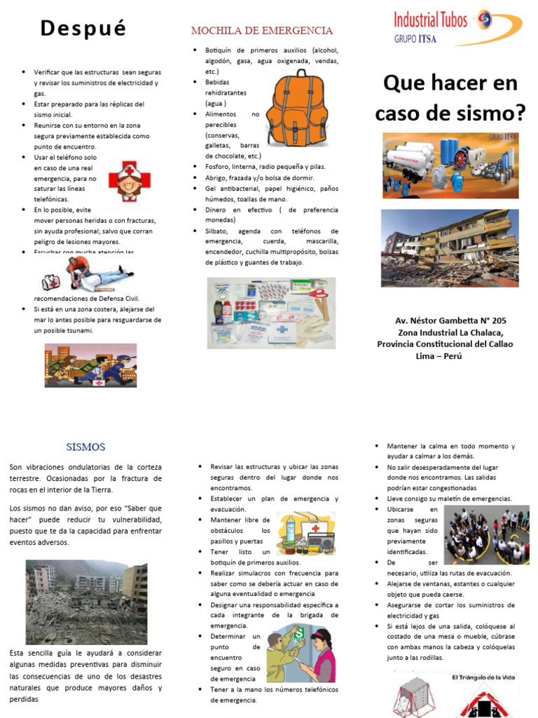 Triptico para Simulacro de Sismo | PDF | Primeros auxilios
