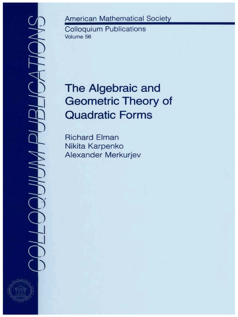 Algebraic and Geometric Theory of Quadratic Forms Richard Elman | PDF | Field (Mathematics ...