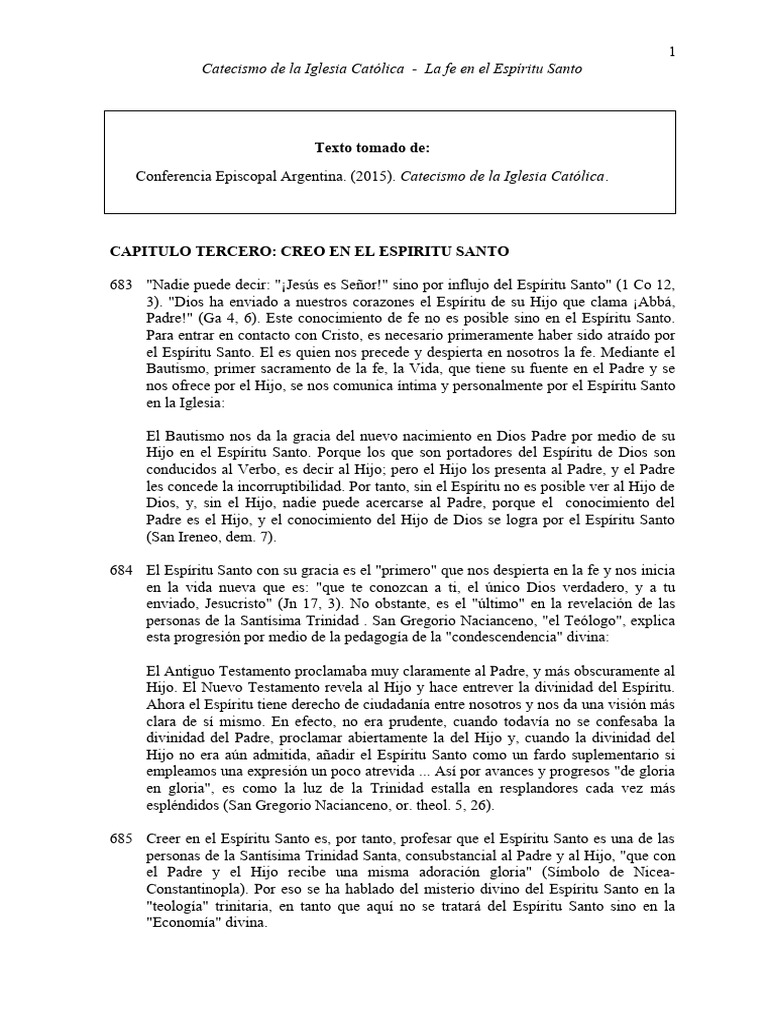 Catecismo de La Iglesia Católica - La Fe en El Espíritu Santo | PDF ...