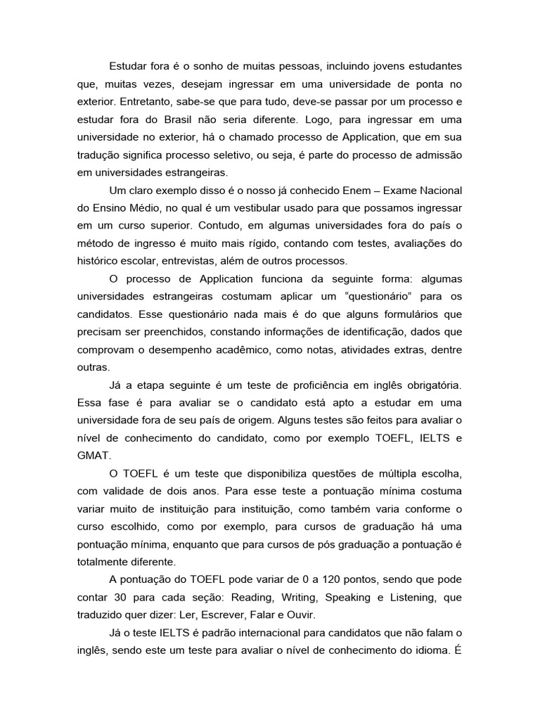 Guia Completo do Processo de Application | PDF | Teste de Inglês como ...