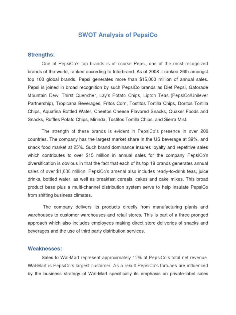 Swot Analysis of PEPSI Co | PDF | Pepsi Co | Food Industry